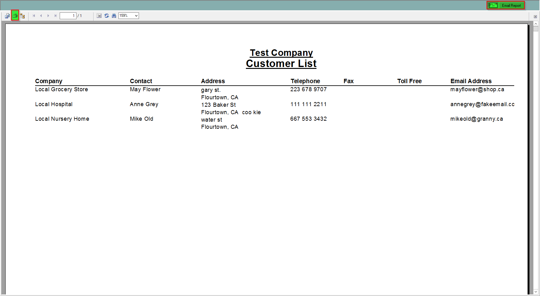 Customer List - Report